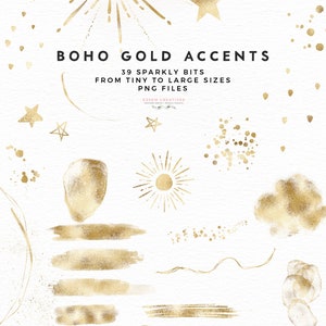 Boho Gold Sun Stars Sparkle Clipart Overlay, Brush Stroke Sublimation ...