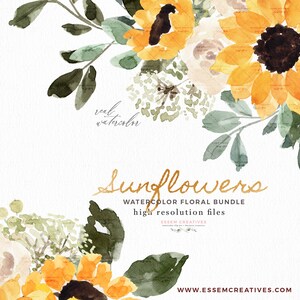 Watercolor Sunflowers Babys Breath Clipart, Rustic Fall Flowers Clip ...