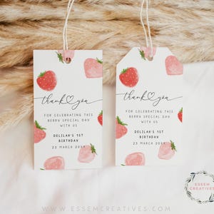 Berry First Birthday Favor Tag, Printable Strawberry Return Gift Bag ...