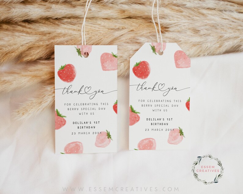Berry First Birthday Favor Tag, Printable Strawberry Return Gift Bag ...