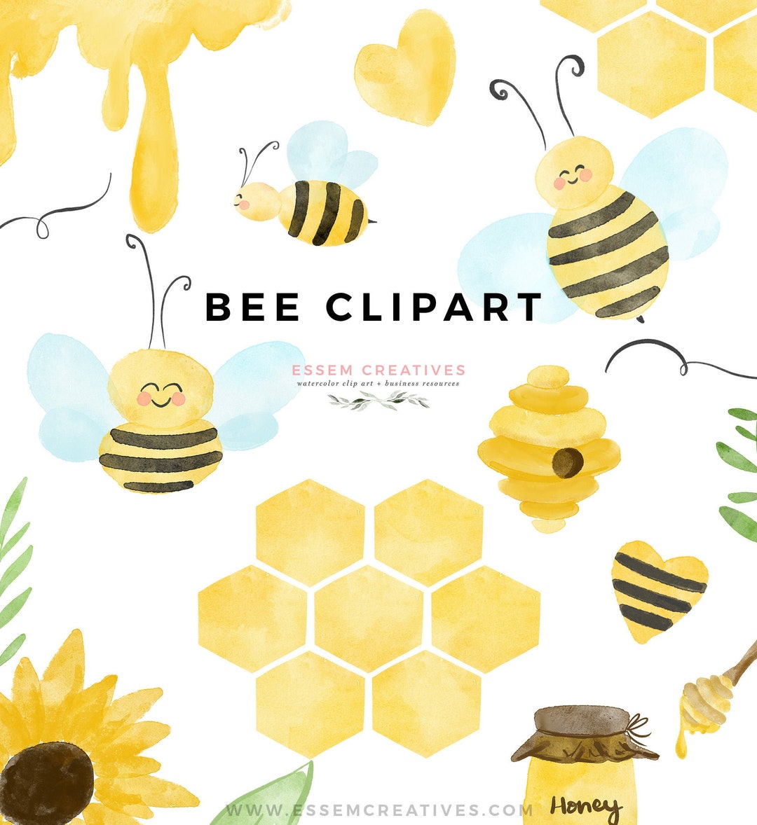 Bee Clipart, Honeybee Clipart, Honeycomb Clipart, Honey Pot for Bee ...