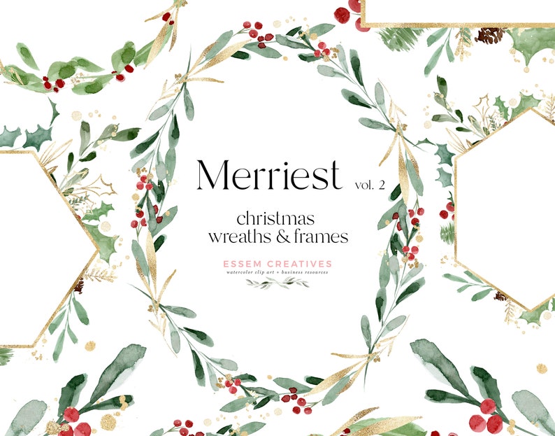 Watercolor Christmas Wreath Clipart, Christmas Photo Card Frame ...