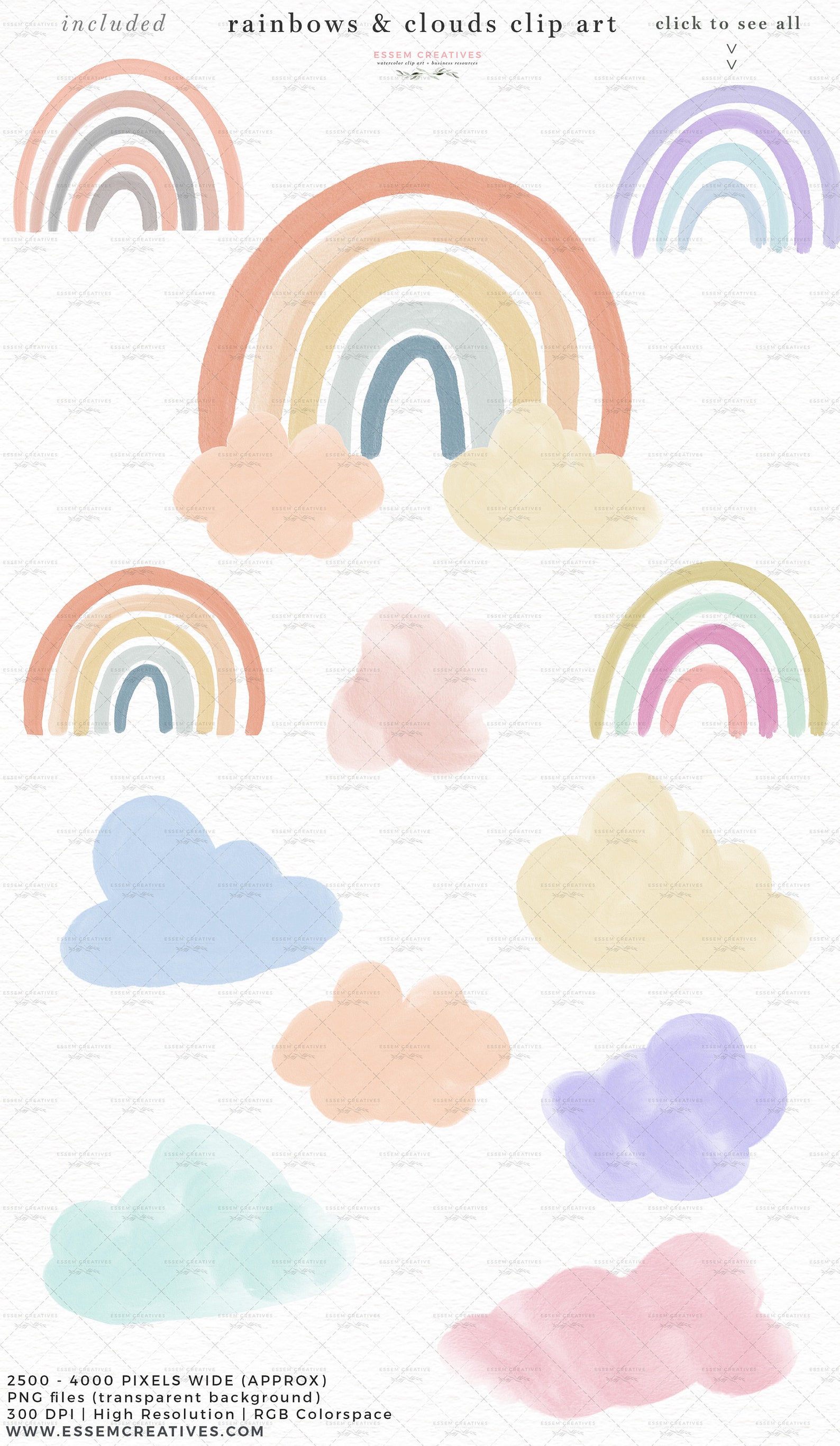 Boho Rainbow and Clouds Clip Art for Baby Shower Invitations - Etsy