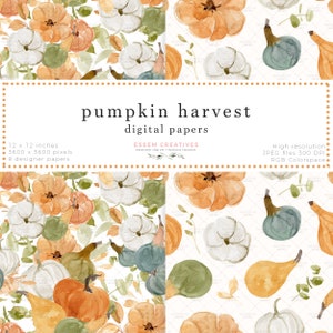 Pumpkin Floral Digital Paper Seamless Repeat Patterns, Fall Halloween ...