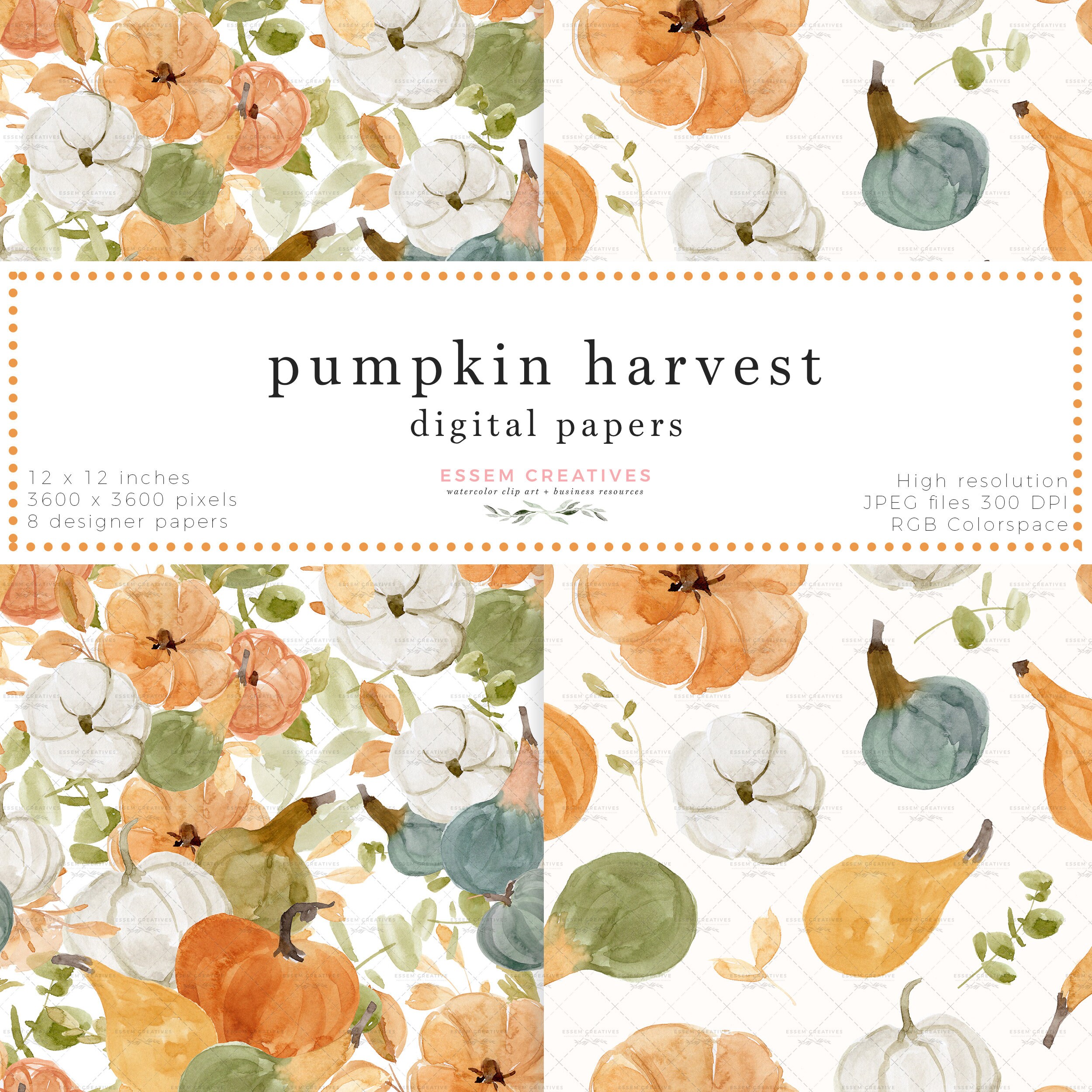 Pumpkin Floral Digital Paper Seamless Repeat Patterns Fall - Etsy