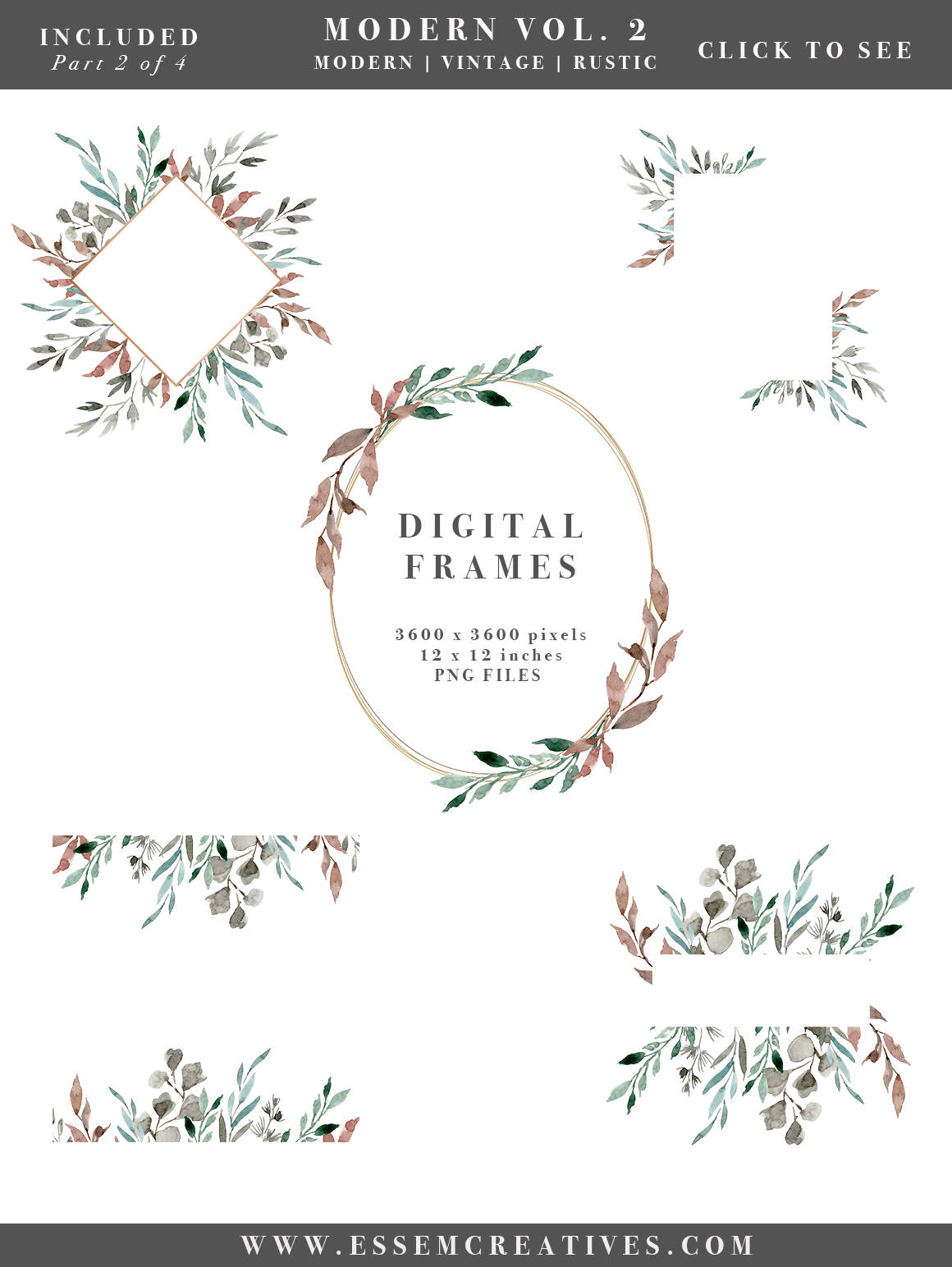Watercolor Leaf Wreath Clipart, Greenery Leaves, Watercolor Wedding ...