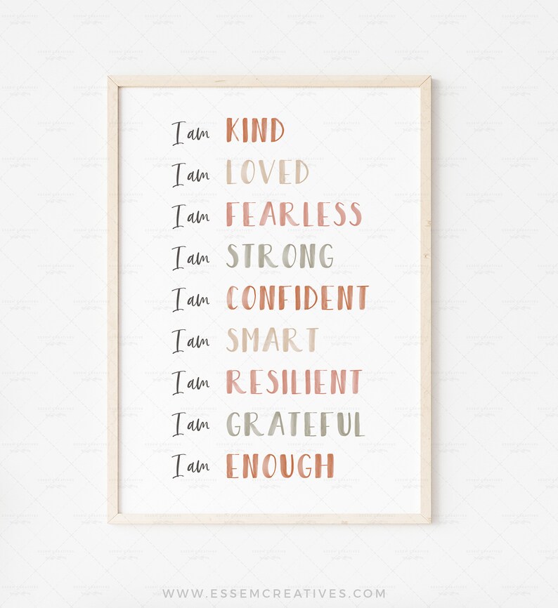 Neutral Affirmations for Kids Poster, Boho Daily Saying Print ...