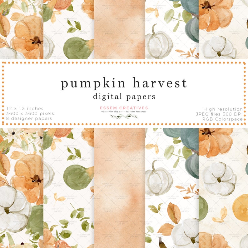 Pumpkin Floral Digital Paper Seamless Repeat Patterns Fall - Etsy
