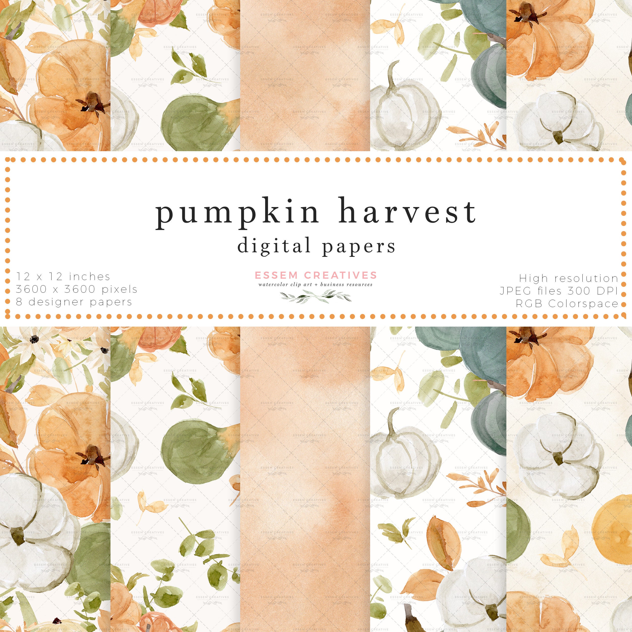 Pumpkin Floral Digital Paper Seamless Repeat Patterns Fall - Etsy