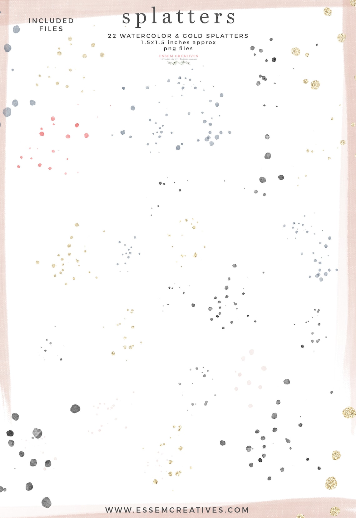 Paint Splatter Clipart Overlay, Watercolor Black Ink Splatter Clip Art ...