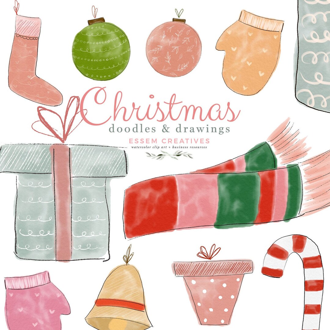 Christmas Clipart, Holiday Doodles, Christmas Gift Boxes Ornaments ...