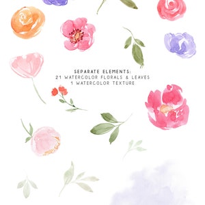 Purple Pink Orange Watercolor Flower Clipart, Floral Sublimation PNG ...