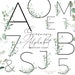 Greenery and Black Watercolor Floral Alphabet Clipart Neutral ...