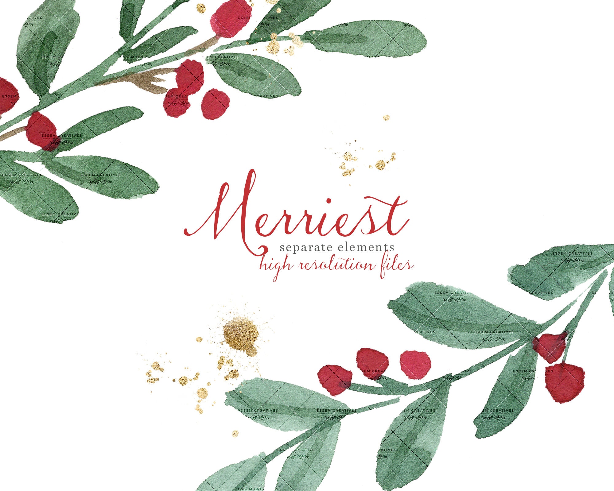 Watercolor Christmas Clipart Christmas Leaves Foliage - Etsy