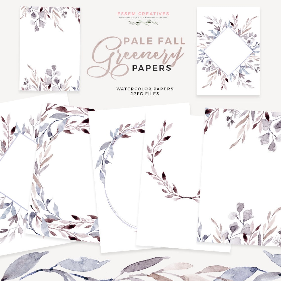 Watercolor Floral Digital Papers & Borders Fall Leaves Card - Etsy