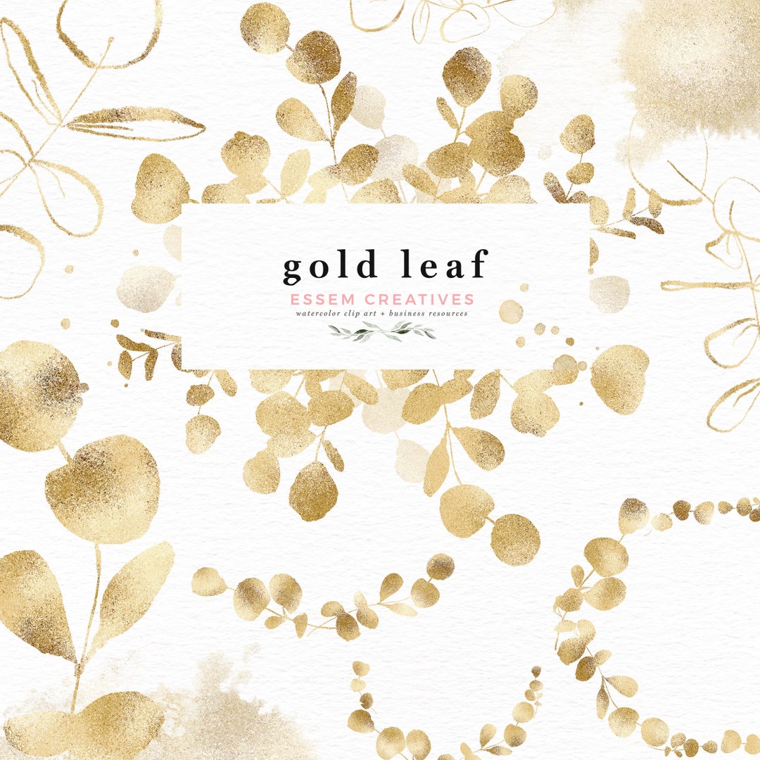 Eucalyptus Wreath Clipart, Gold Leaf Branch Floral Clipart, Geometric ...