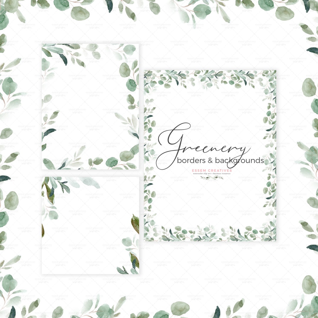 Watercolor Greenery Card Borders and Backgrounds, Eucalyptus Frame ...