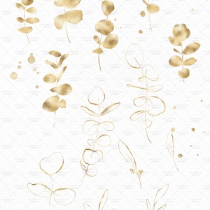 Eucalyptus Wreath Clipart, Gold Leaf Branch Floral Clipart, Geometric ...
