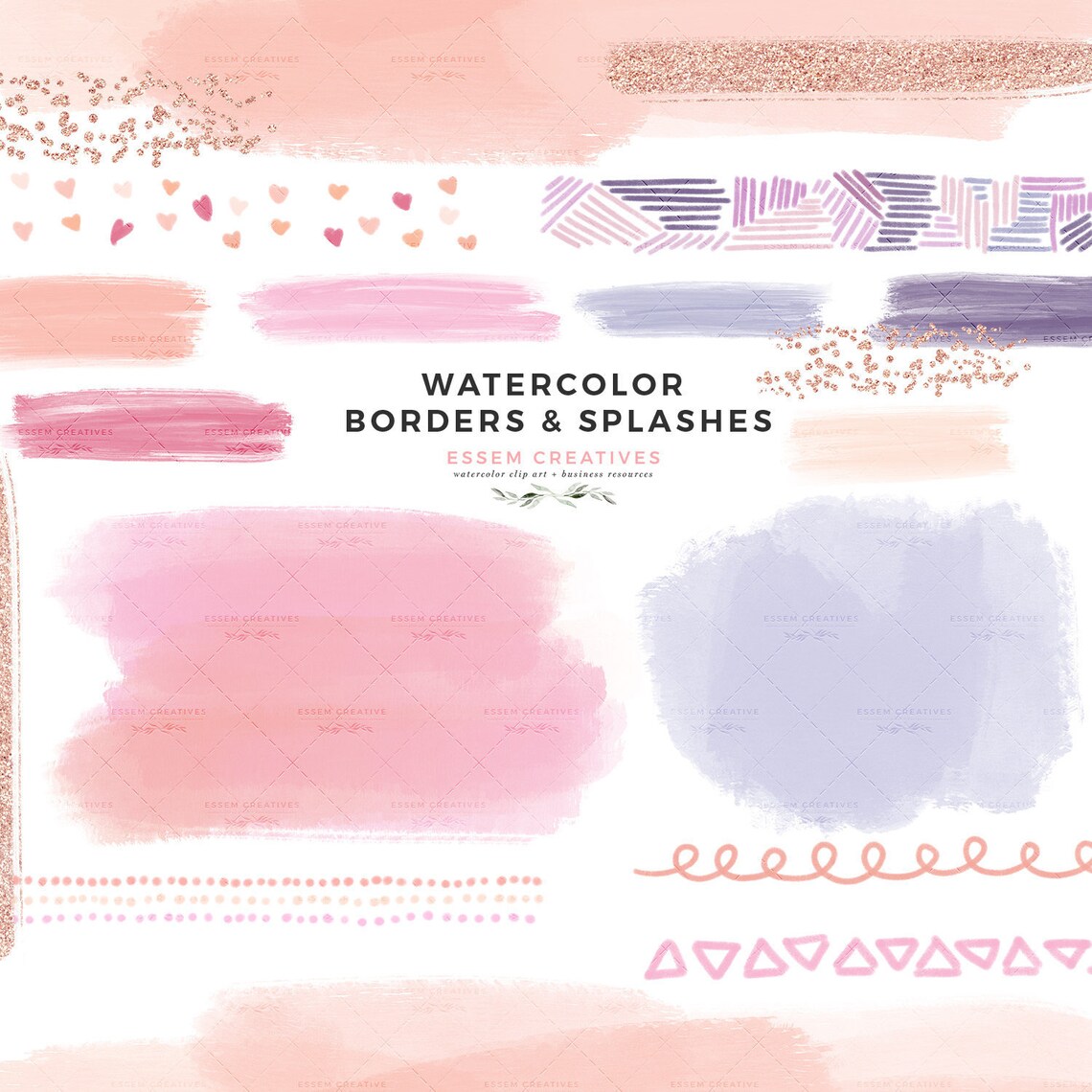 Pink Purple Watercolor Washi Tapes, Watercolor Brush Strokes Textures ...