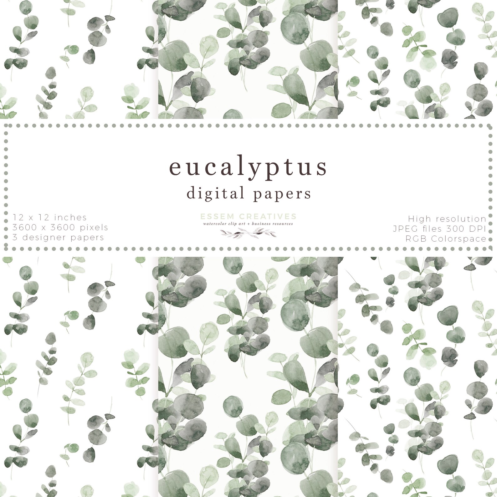 Watercolor Eucalyptus Digital Paper Seamless Repeat Patterns - Etsy