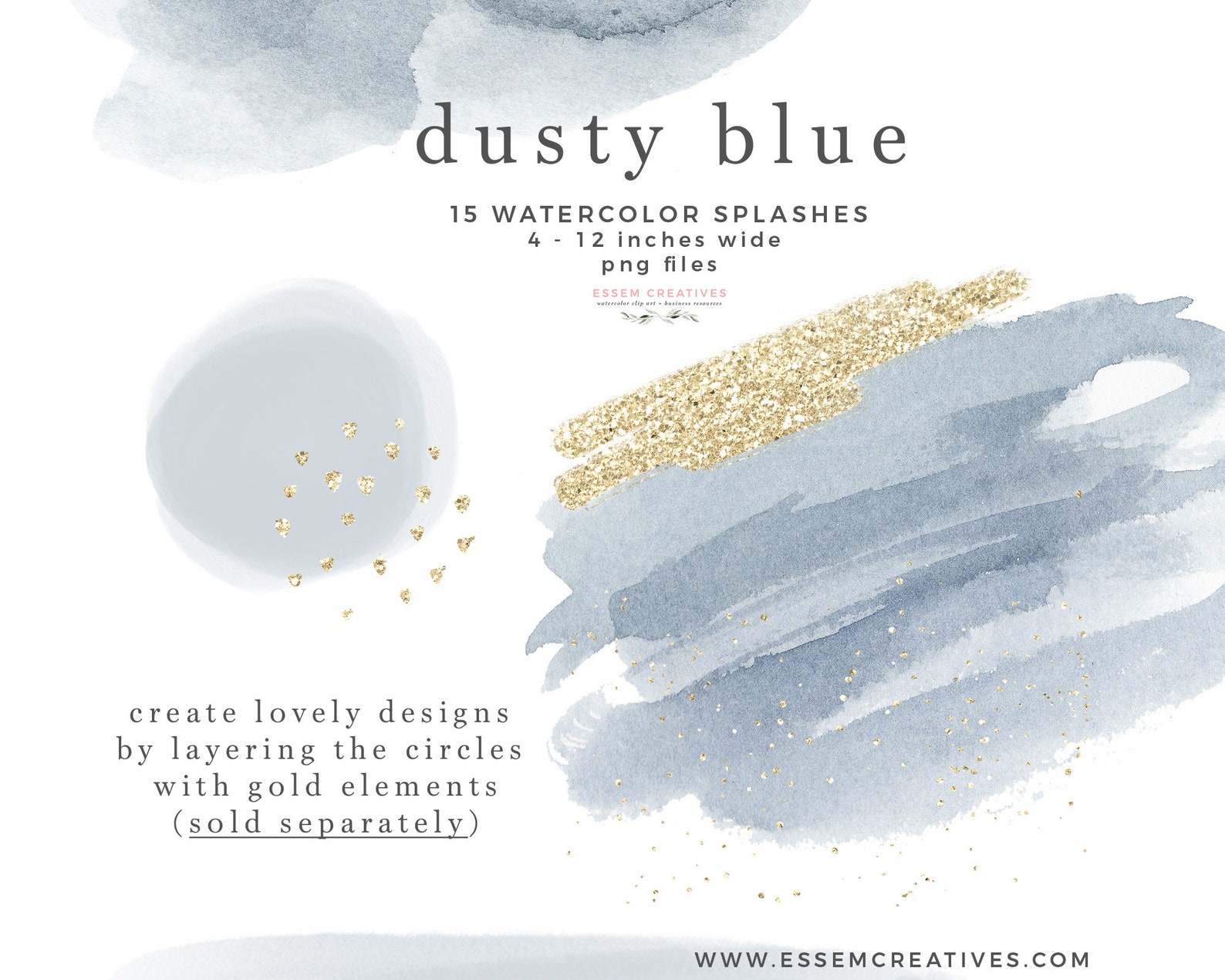 Dusty Blue Watercolor Clipart Texture Shapes Splash Splodge | Etsy