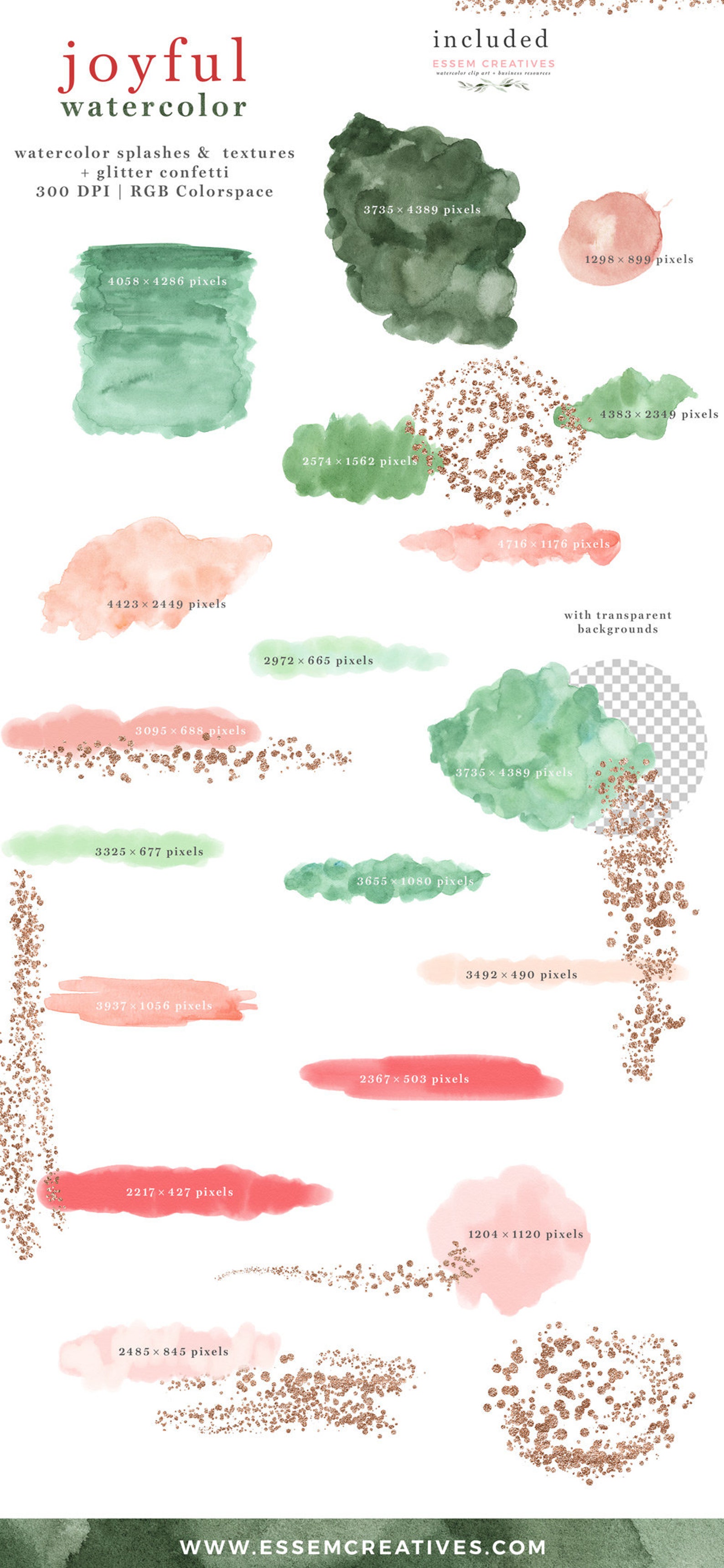 Watercolor Splash Brush Strokes Clipart, Abstract Christmas Holiday ...