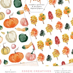 Pumpkin Fall Leaves Digital Paper Pack, Watercolor Autumn, Thanksgiving ...