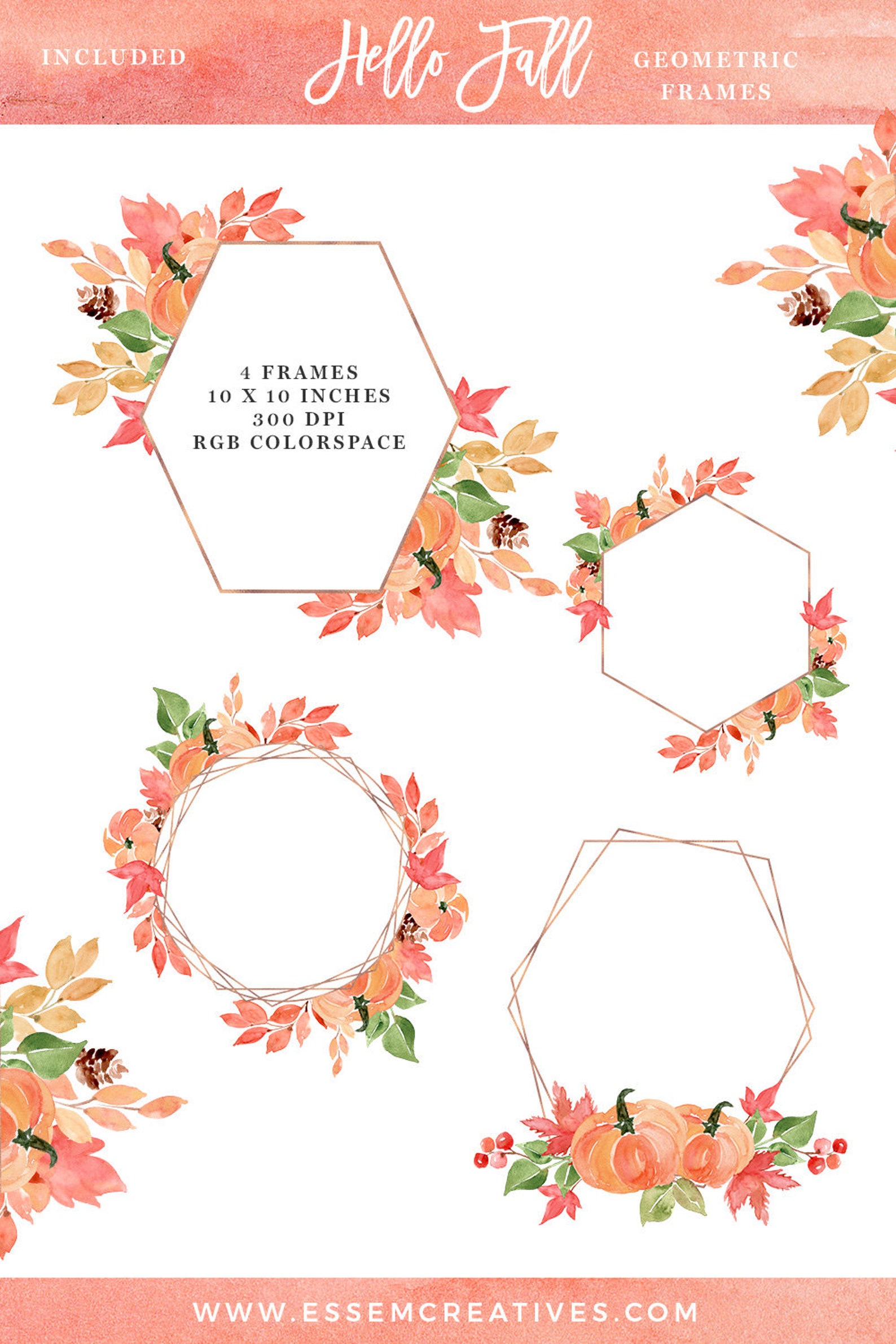 Watercolor Fall Frames Clipart Autumn Clipart Thanksgiving | Etsy