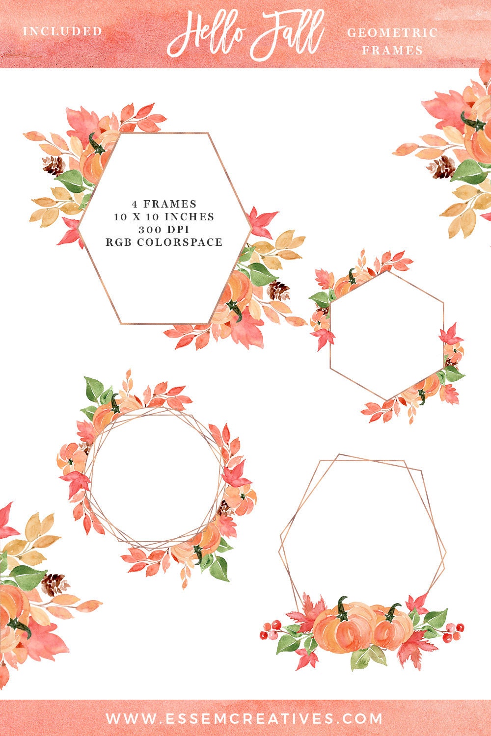 Watercolor Fall Frames Clipart Autumn Clipart Thanksgiving | Etsy