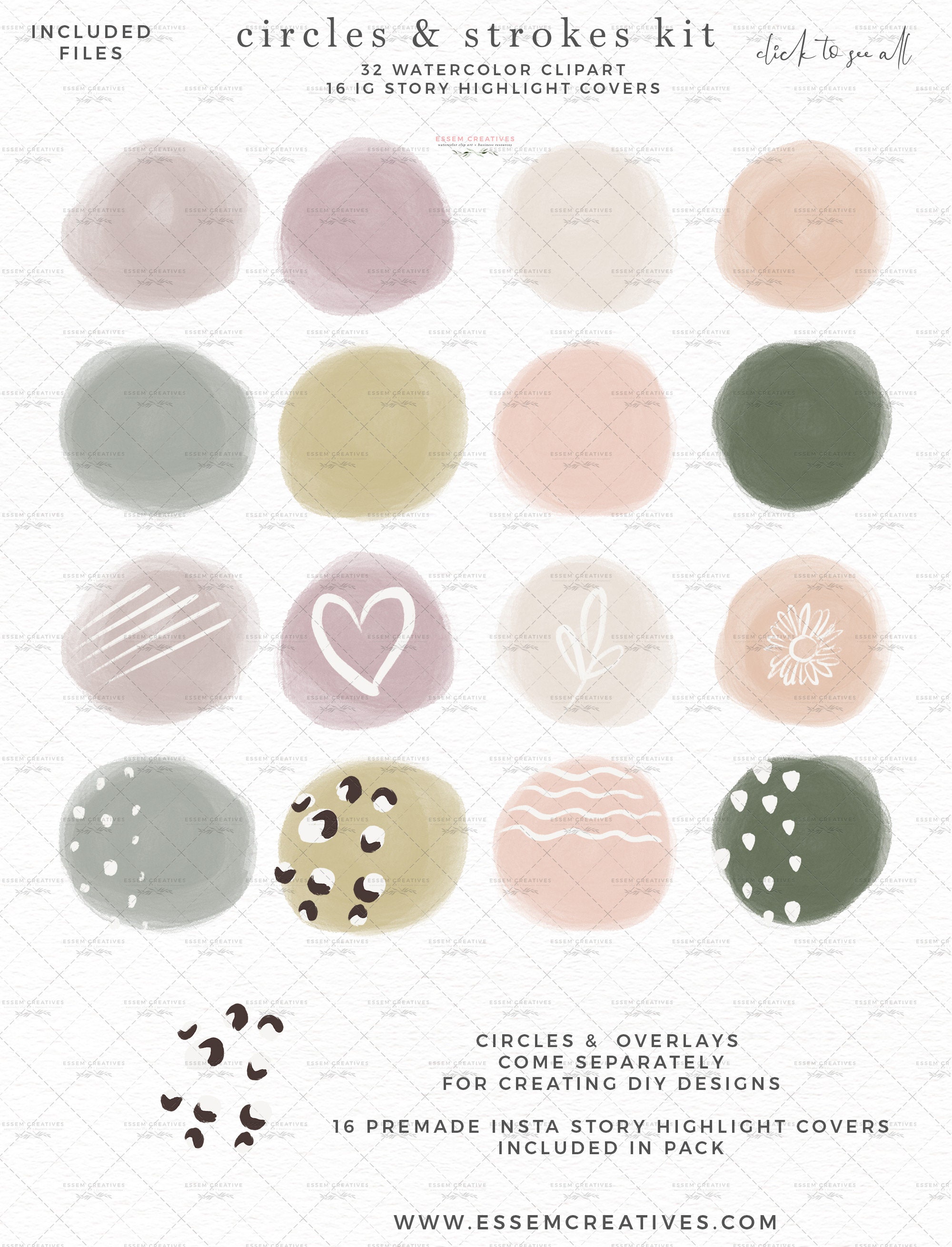 Watercolor Circles and Brush Strokes Clipart Texture Splash | Etsy