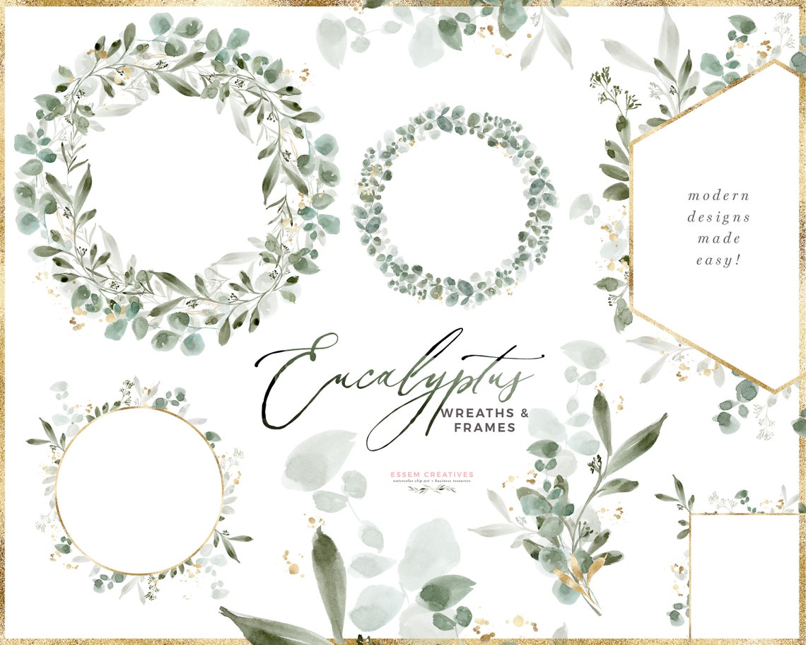 Watercolor Eucalyptus Wreath Clipart Eucalyptus Frame Clip | Etsy