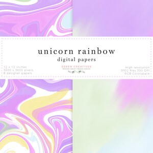 Unicorn Rainbow Digital Paper Pack Set of 8 12x12 Inches, Colorful ...