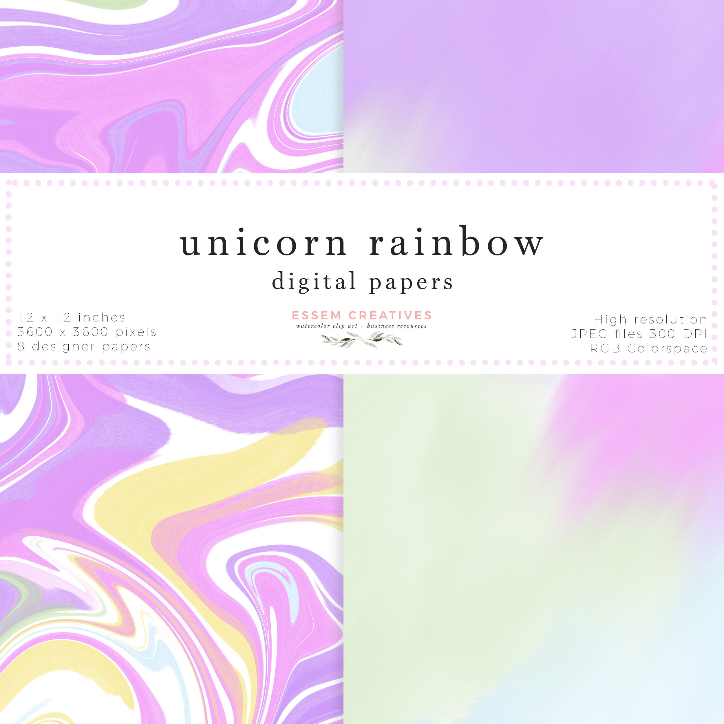 Unicorn Rainbow Digital Paper Pack Set of 8 12x12 Inches, Colorful ...
