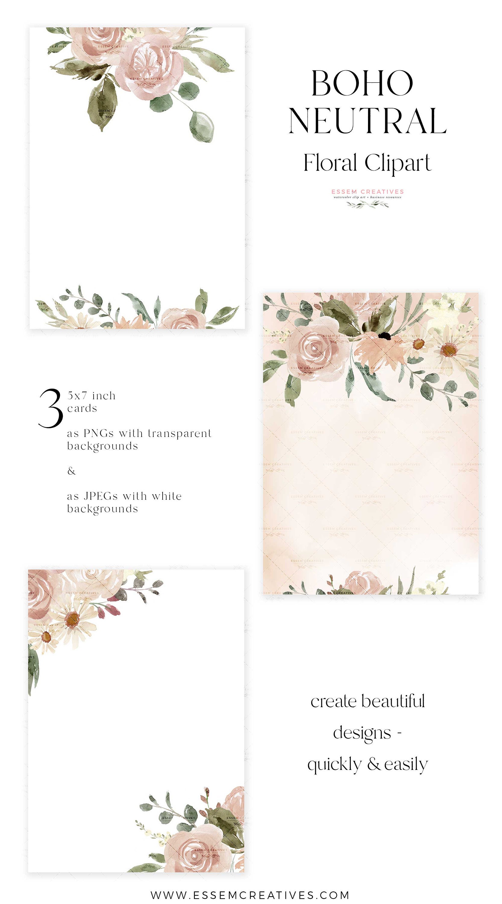 Boho Neutral Floral Clipart Boho Floral Frame Clip Art - Etsy