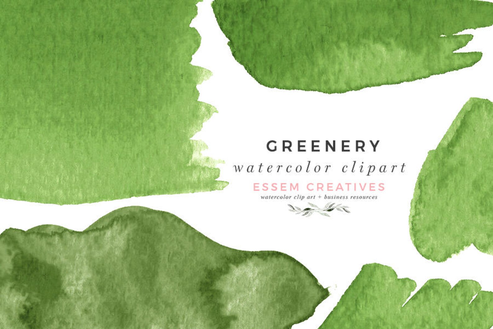 Buy Green Watercolor Clipart, Brush Strokes, Splash, Paint Splatter ...