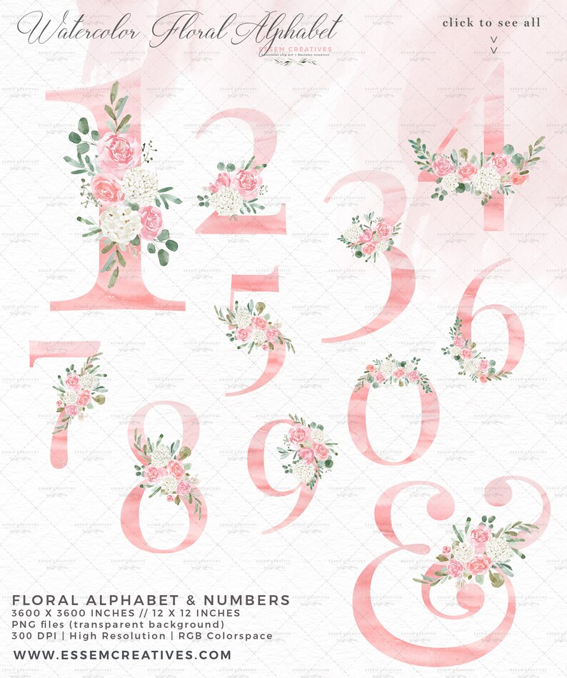 Blush Watercolor Floral Alphabet Clipart Pink White | Etsy UK