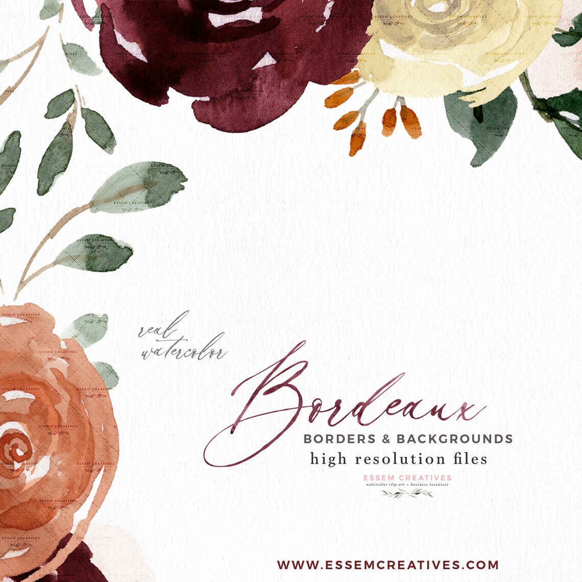 Burgundy Watercolor Floral Frames Card Borders Backgrounds - Etsy