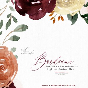 Burgundy Watercolor Floral Frames Card Borders Backgrounds, Fall ...