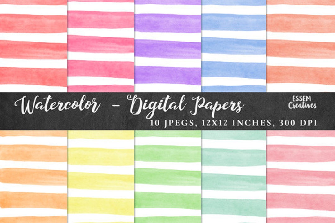 Watercolor Stripes Digital Papers, Printable Scrapbook Paper, 12x12 ...