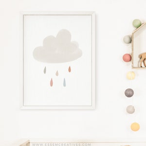Neutral Cloud and Rain Poster, Boho Nursery Decor, PRINTABLE Cloud Wall ...