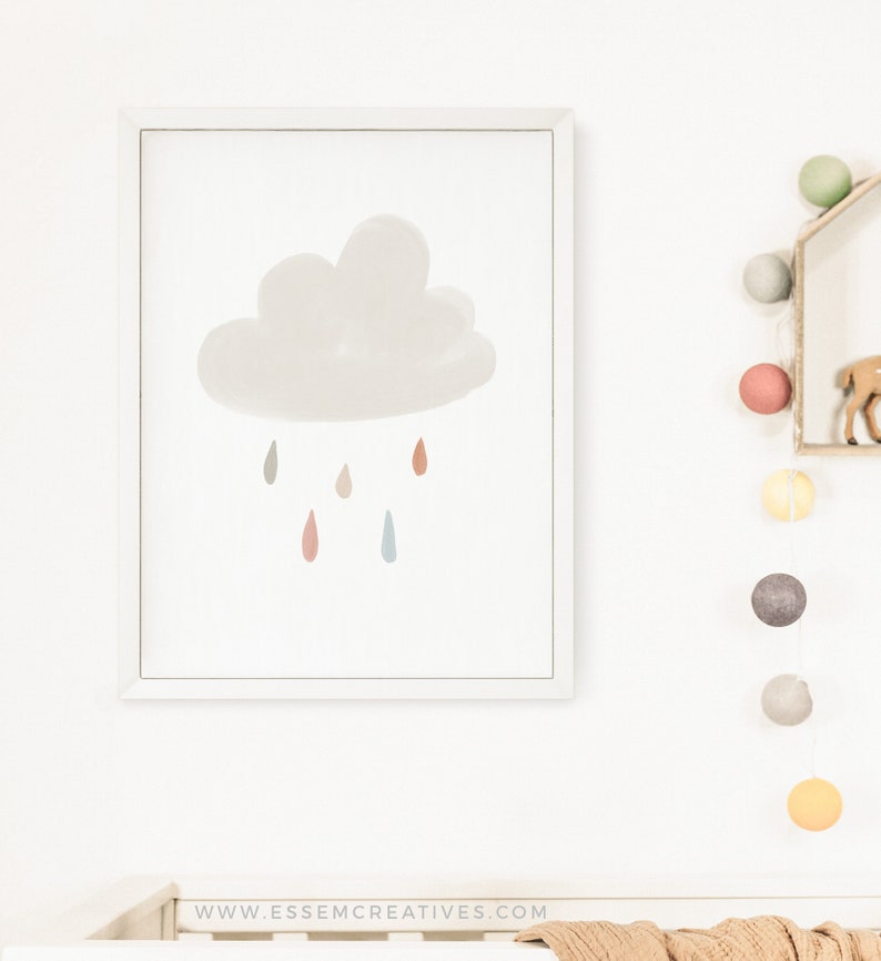 Neutral Cloud and Rain Poster Boho Nursery Decor PRINTABLE | Etsy