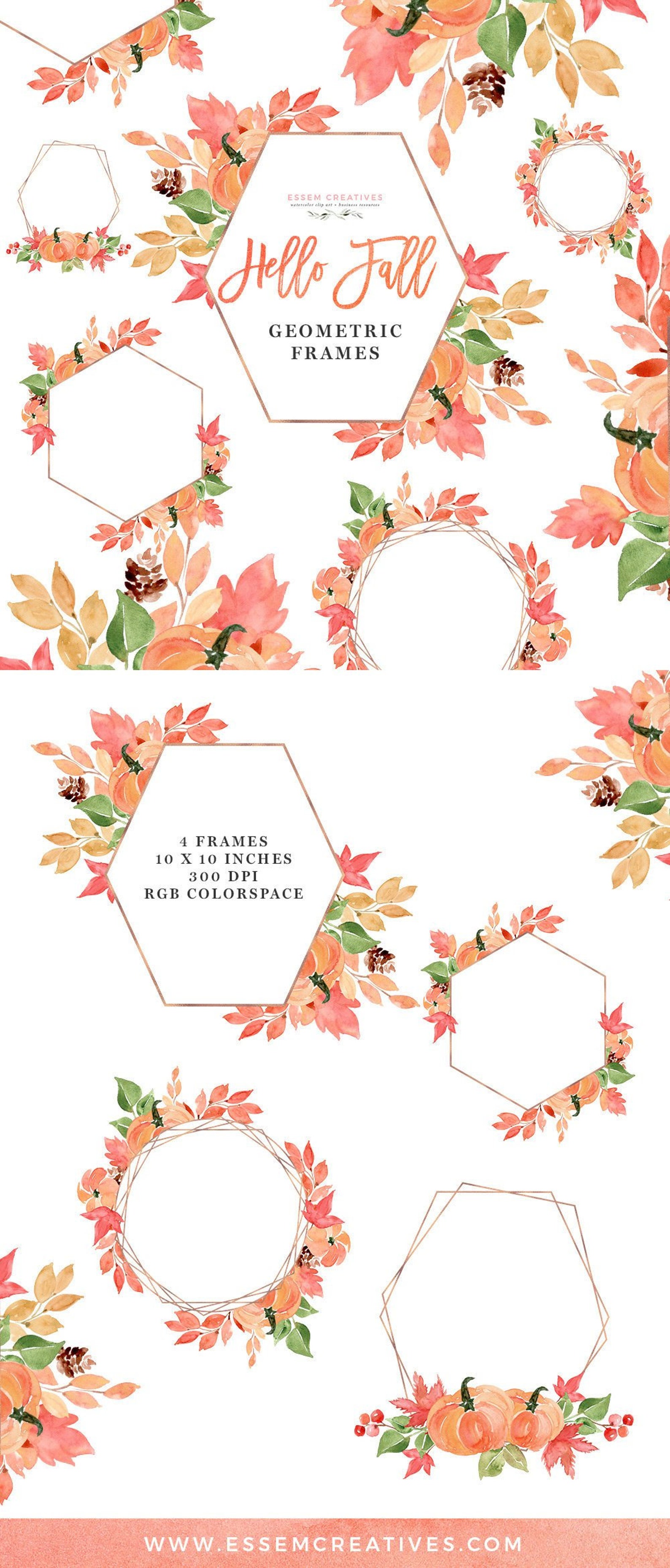 Watercolor Fall Frames Clipart Autumn Clipart Thanksgiving | Etsy