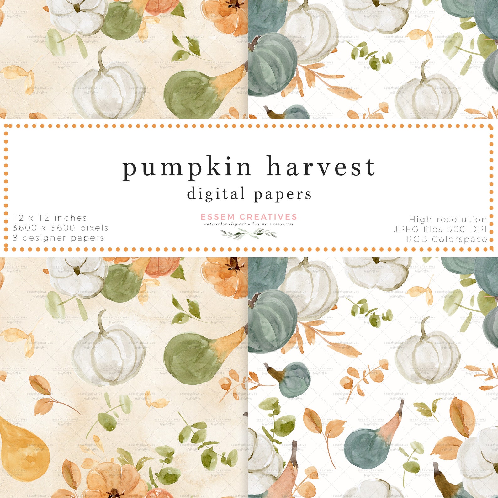 Pumpkin Floral Digital Paper Seamless Repeat Patterns Fall - Etsy