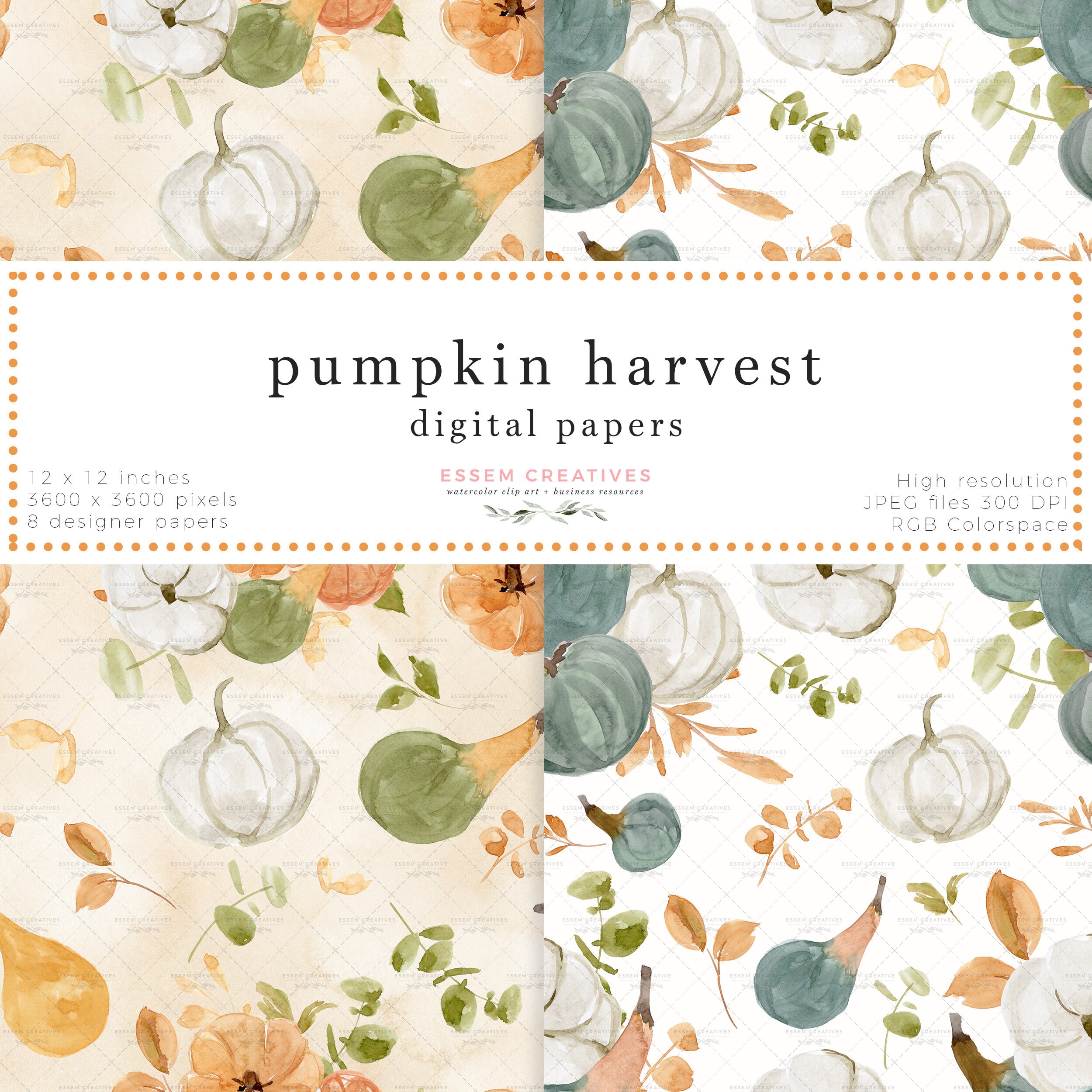 Pumpkin Floral Digital Paper Seamless Repeat Patterns Fall - Etsy