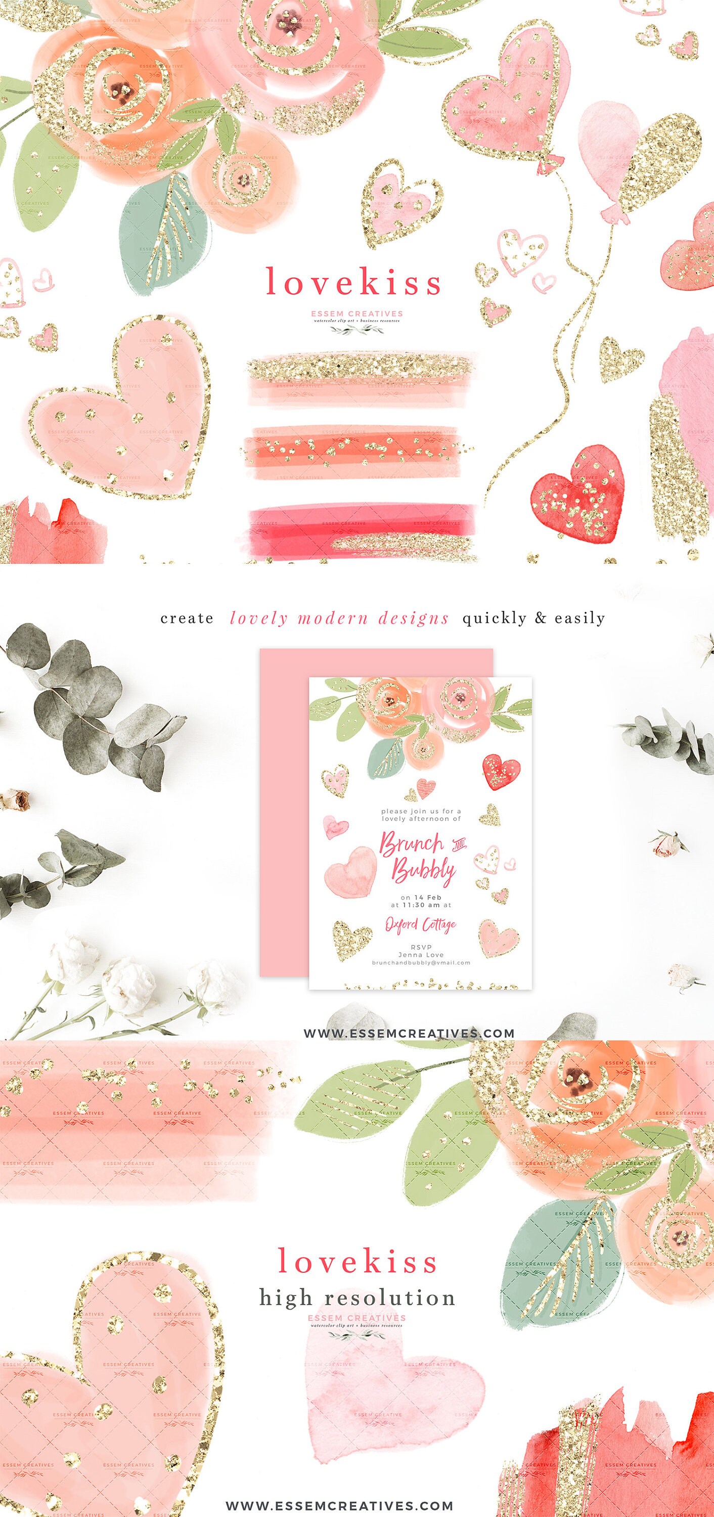 Watercolor Hearts Love Clipart Valentines Day Clipart Brush | Etsy