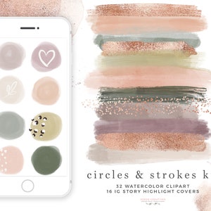 Watercolor Circles and Brush Strokes Clipart Texture Splash Splodge for ...