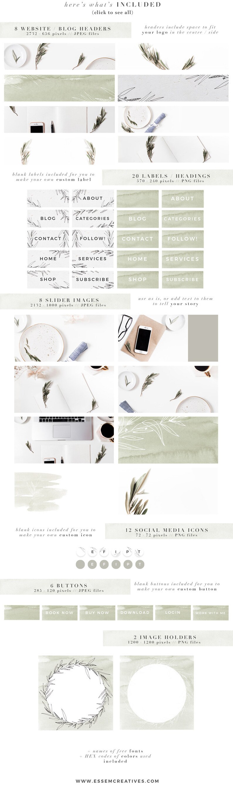 Website Branding Kit, Neutral Blog Brand Kit, Light Airy Rustic Theme ...