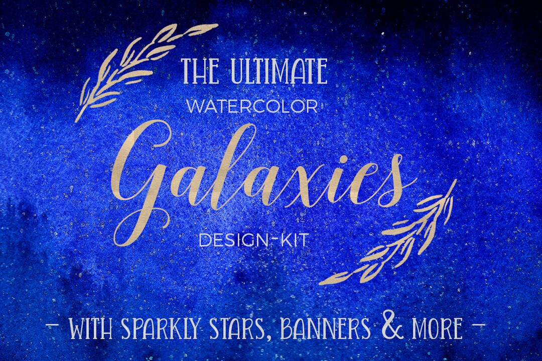 Ultimate Watercolor Galaxies Design Kit, Starry Night Background, Navy ...