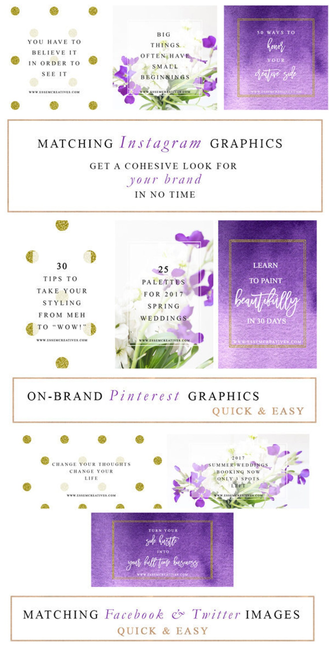 Buy Purple and Gold Social Media Templates, Purple Branding, Instagram ...