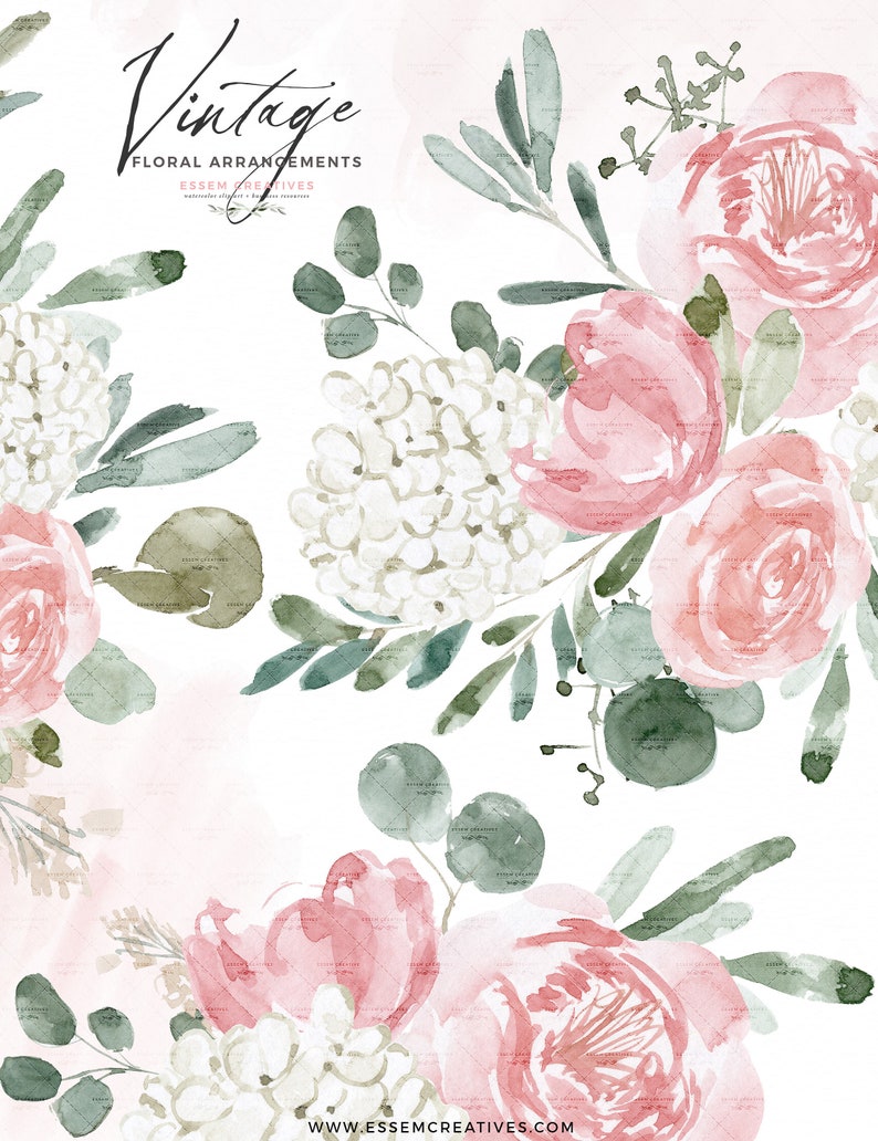 Vintage Watercolor Flowers Clipart Floral Border Clip Art - Etsy
